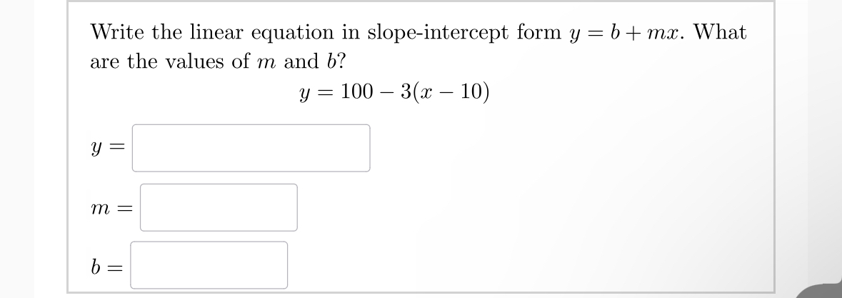 Solved Write the linear equation in slope-intercept form | Chegg.com