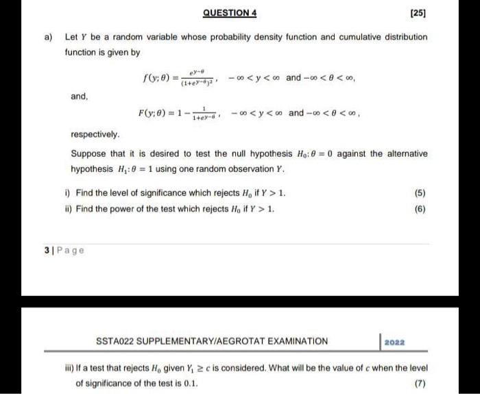Solved Let Y be a random variable whose probability density | Chegg.com