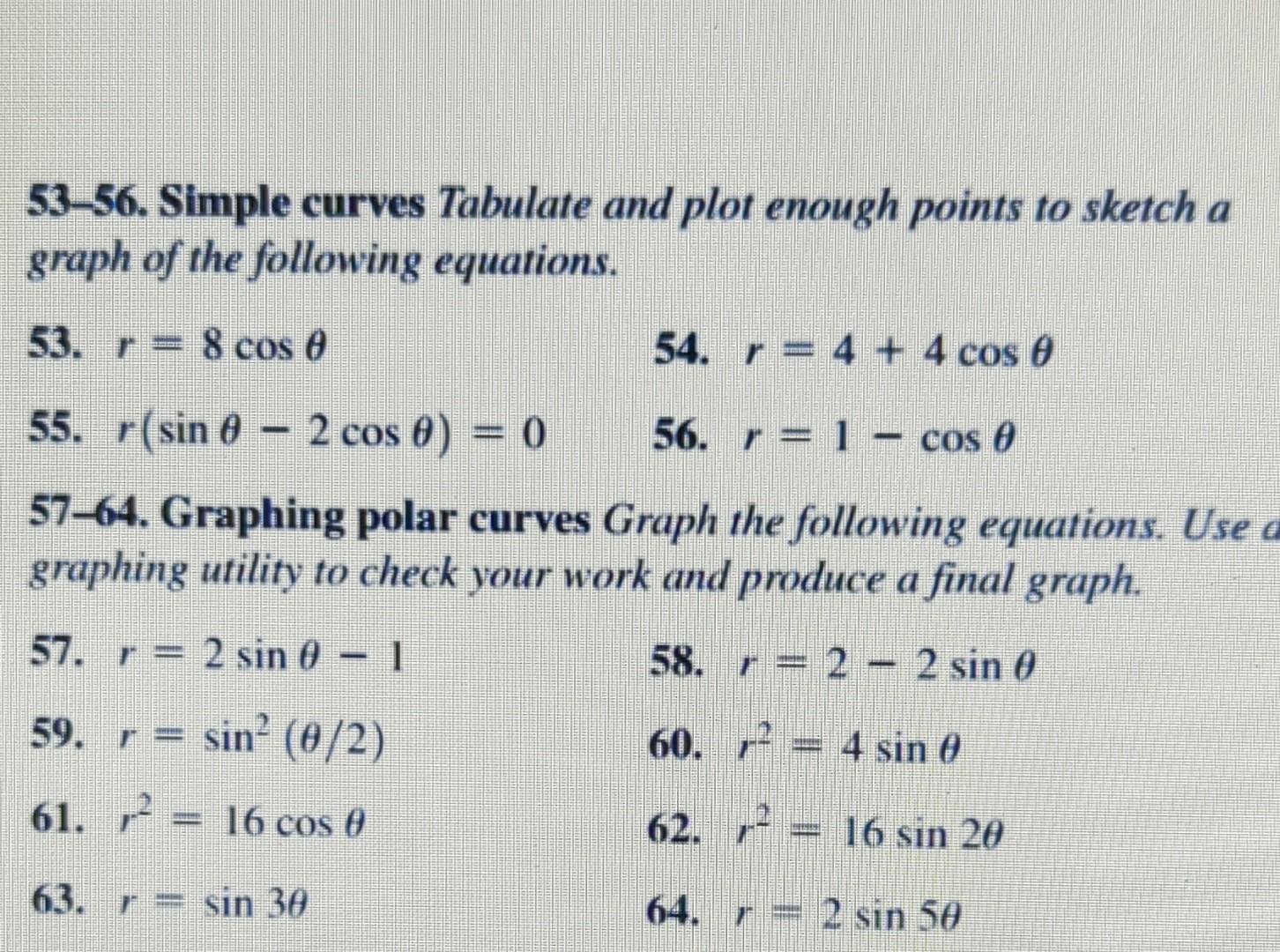 Solved 53_56. Simple curves Tabulate and plot enough points | Chegg.com
