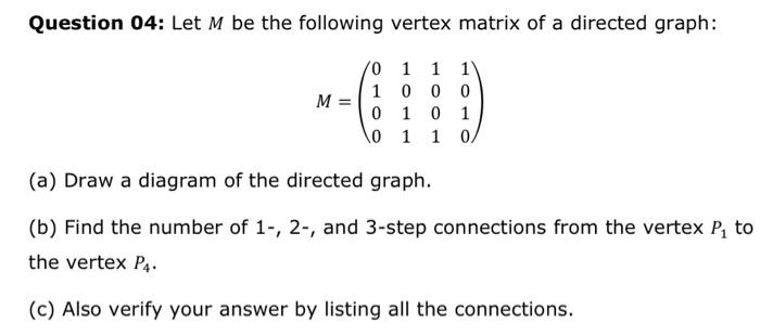 Solved Question 04: Let M be the following vertex matrix of | Chegg.com