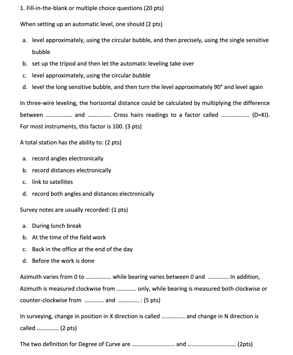Solved 1. ﻿Fill-in-the-blank or multiple choice questions | Chegg.com