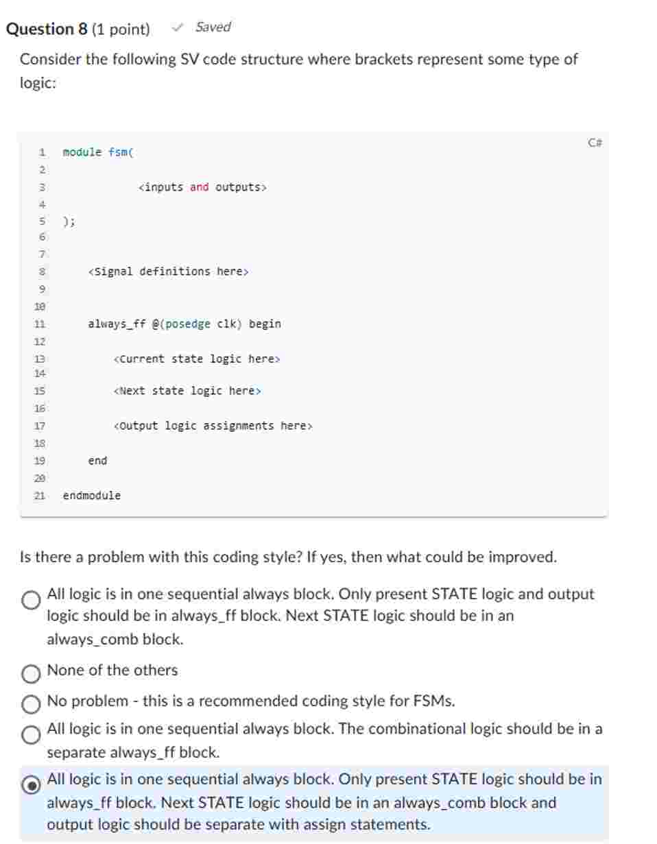 Solved Question 8 (1 ﻿point)Consider the following SV code | Chegg.com