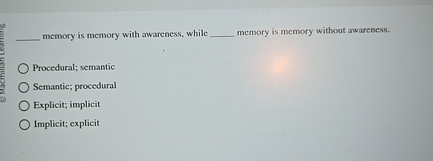 Solved memory is memory with awareness, while q, ﻿memory is | Chegg.com