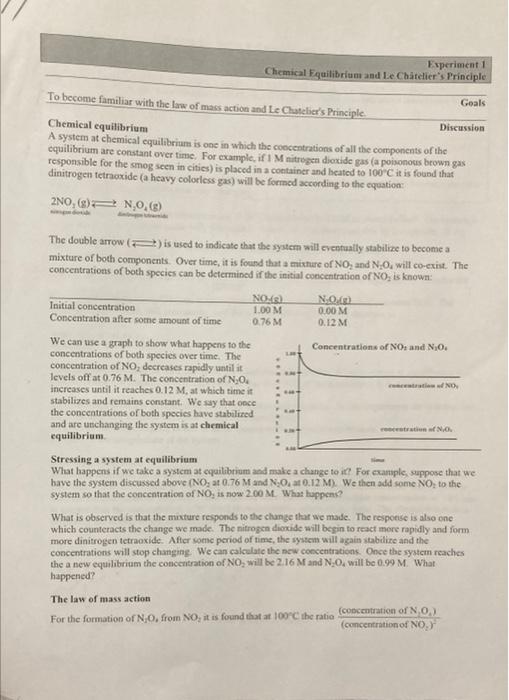 Solved Experiment1 Chemical Equilibrium and Le Chatelier's | Chegg.com