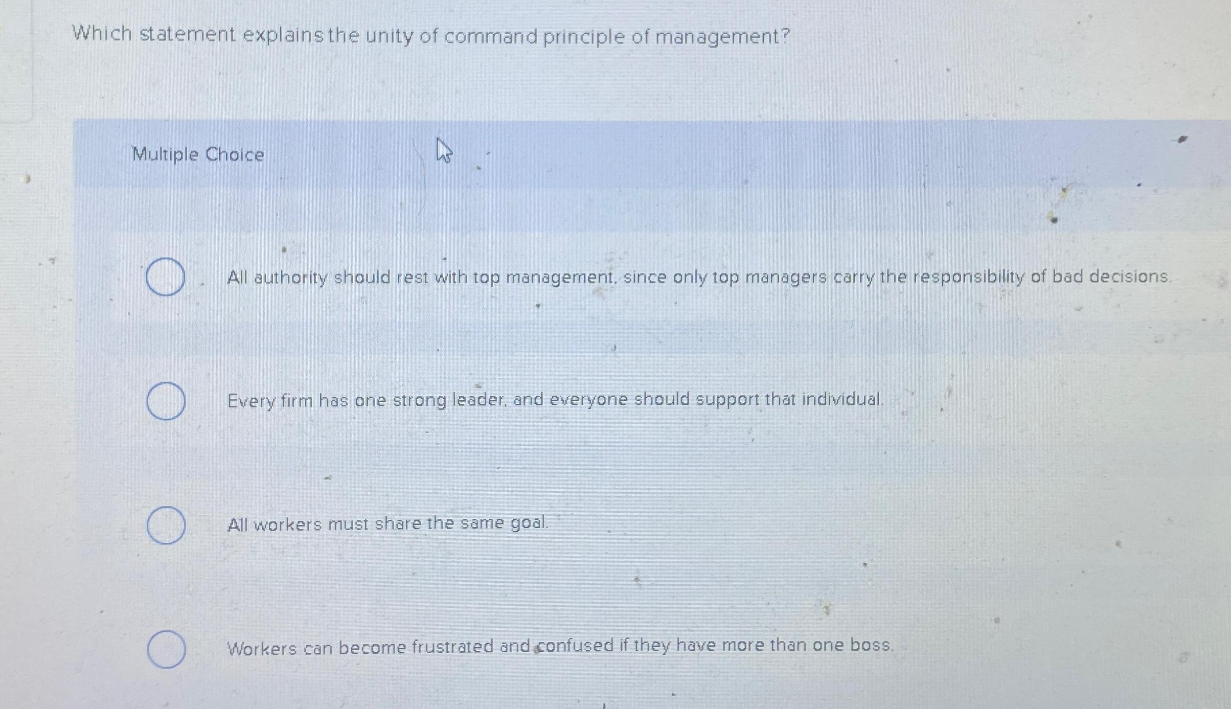 Solved Which statement explains the unity of command | Chegg.com