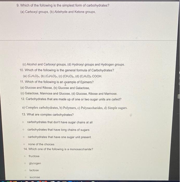 Solved Questions on Carbohydrates 1. What is Carbohydrate | Chegg.com