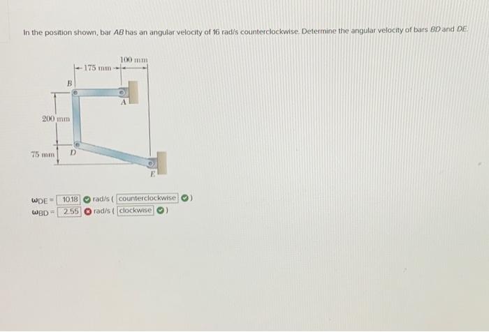 Solved In the position shown, bar AB has an angular velocity | Chegg.com