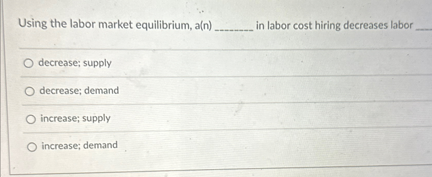 Solved Using the labor market equilibrium, a(n) ﻿in labor | Chegg.com
