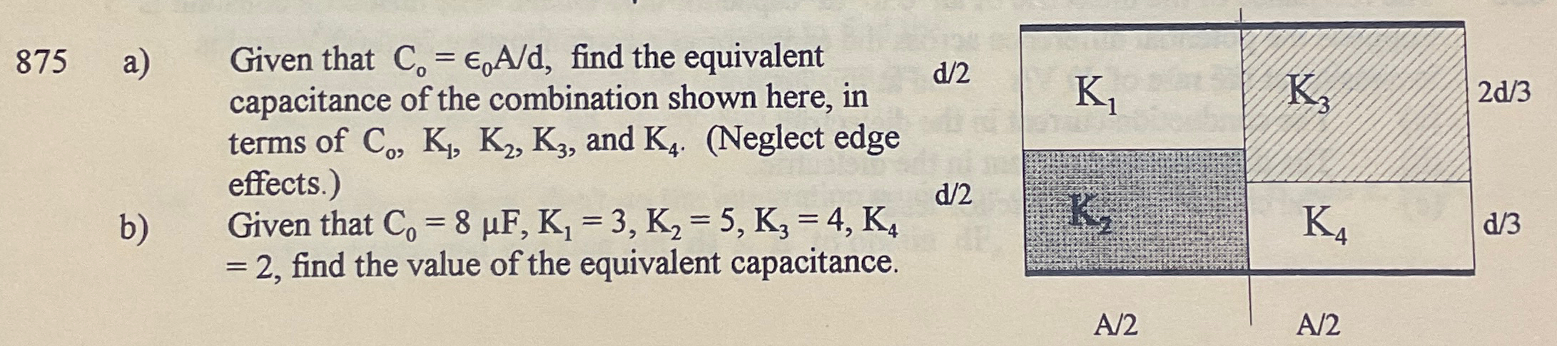 Solved 875a) ﻿Given that C0=εlon0Ad, ﻿find the equivalent | Chegg.com