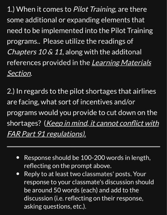 Solved 1.) When it comes to Pilot Training, are there some | Chegg.com