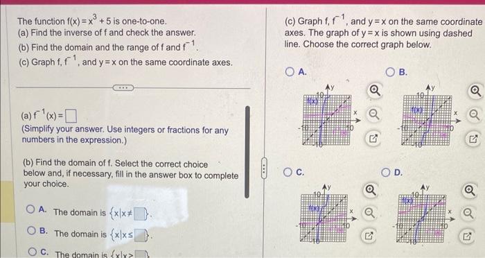 Solved The function f(x)=x3+5 is one-to-one. (c) Graph | Chegg.com