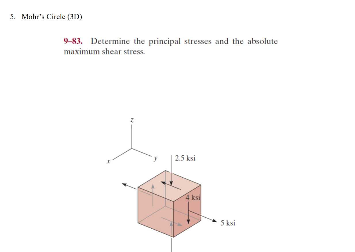 Solved 5. ﻿Mohr's Circle (3D) 9-83. ﻿Determine the principal | Chegg.com