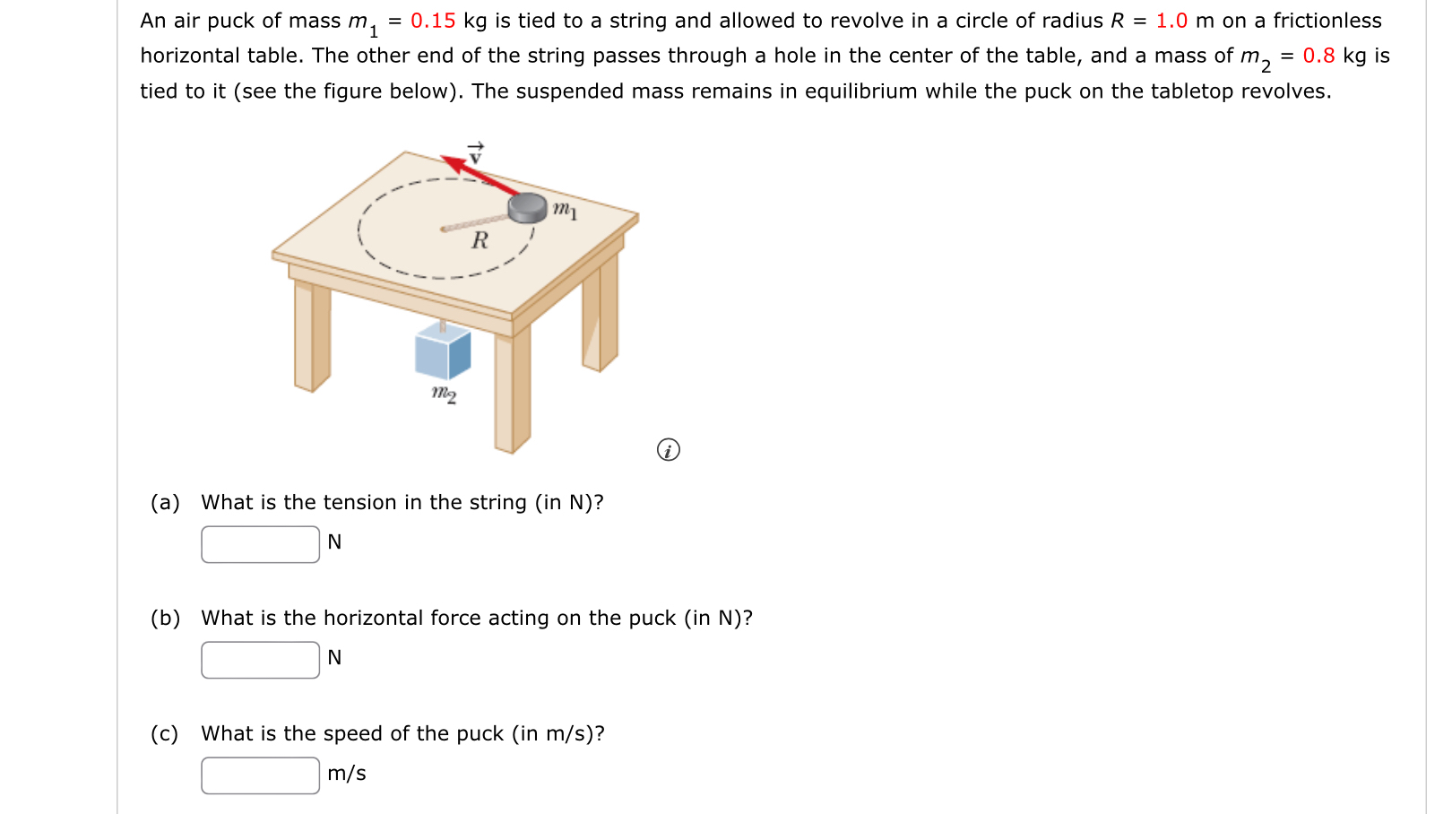 Solved An air puck of mass m1=0.15kg ﻿is tied to a string | Chegg.com