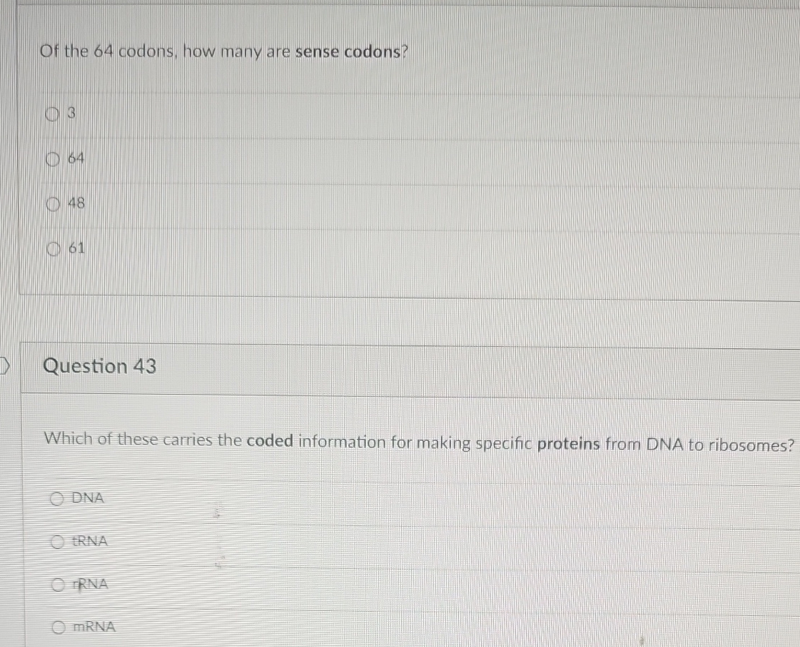 Of the 64 ﻿codons, how many are sense | Chegg.com