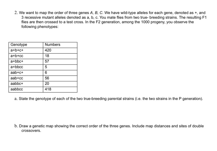 Solved 2. We want to map the order of three genes A, B, C. | Chegg.com