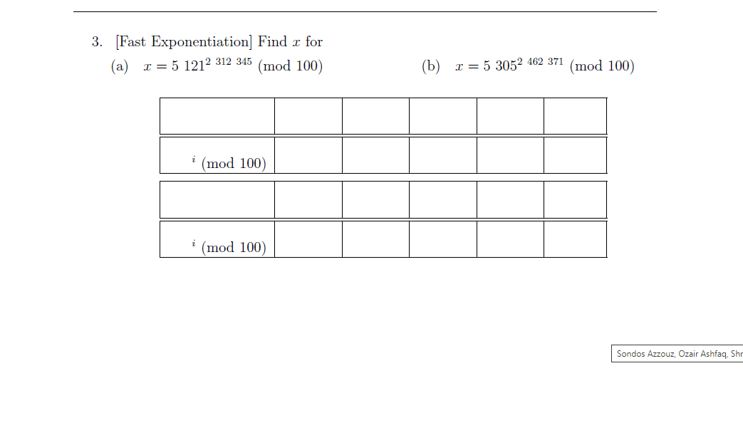 Solved [Fast Exponentiation] ﻿Find x | Chegg.com