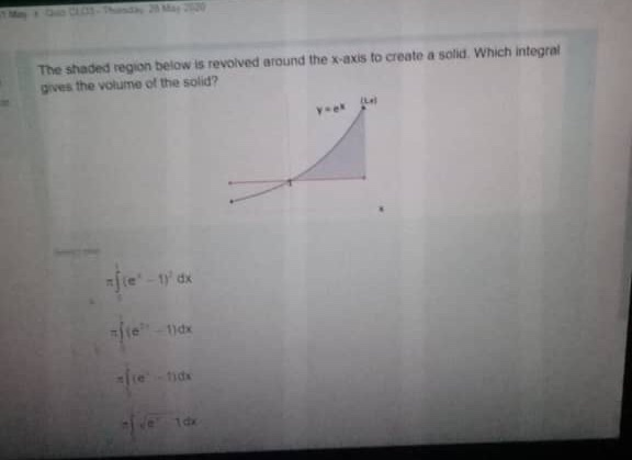 Solved The shaded region below is revolved around the x-axis | Chegg.com