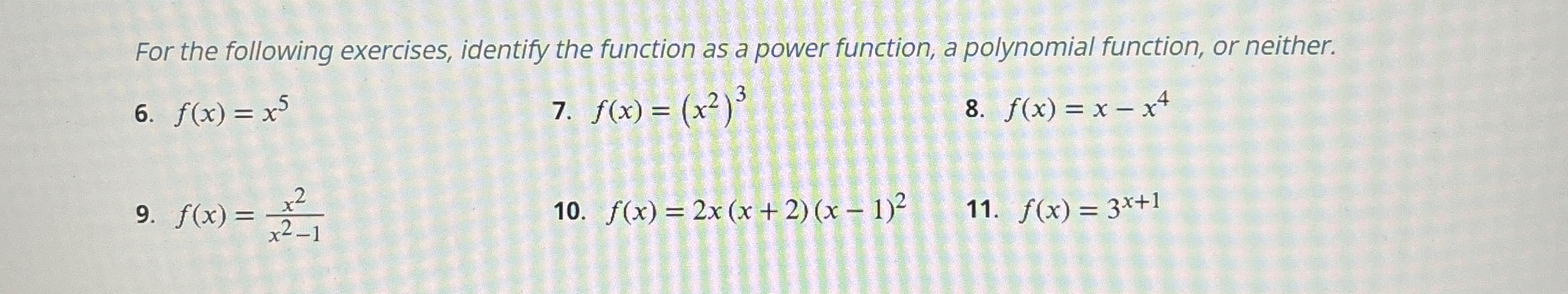 Solved For the following exercises, identify the function as | Chegg.com