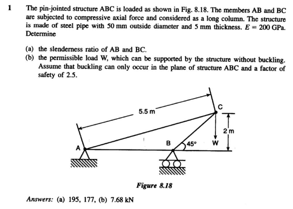Solved 1 ﻿The pin-jointed structure ABC is loaded as shown | Chegg.com