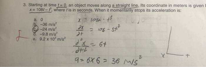 Solved 3 Starting At Time T 0 An Object Moves Along A