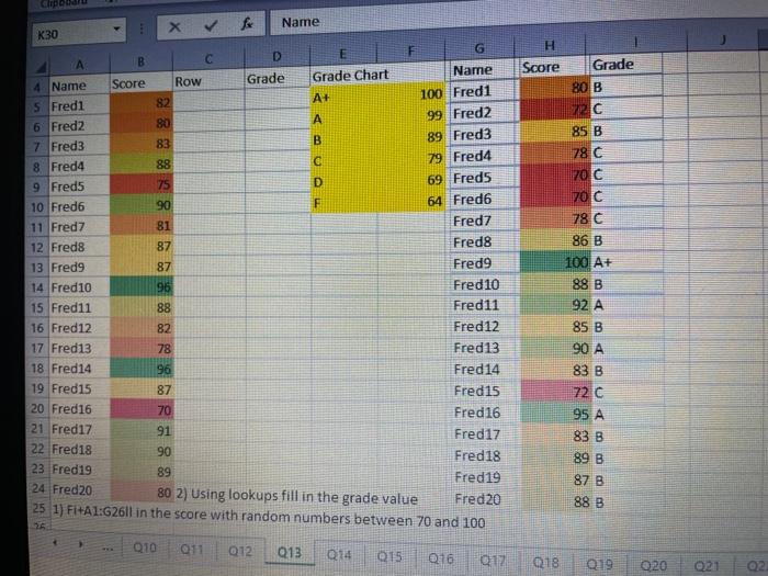 Solved f Name K30 С D E Name Score 4 Name Grade Row Grade | Chegg.com
