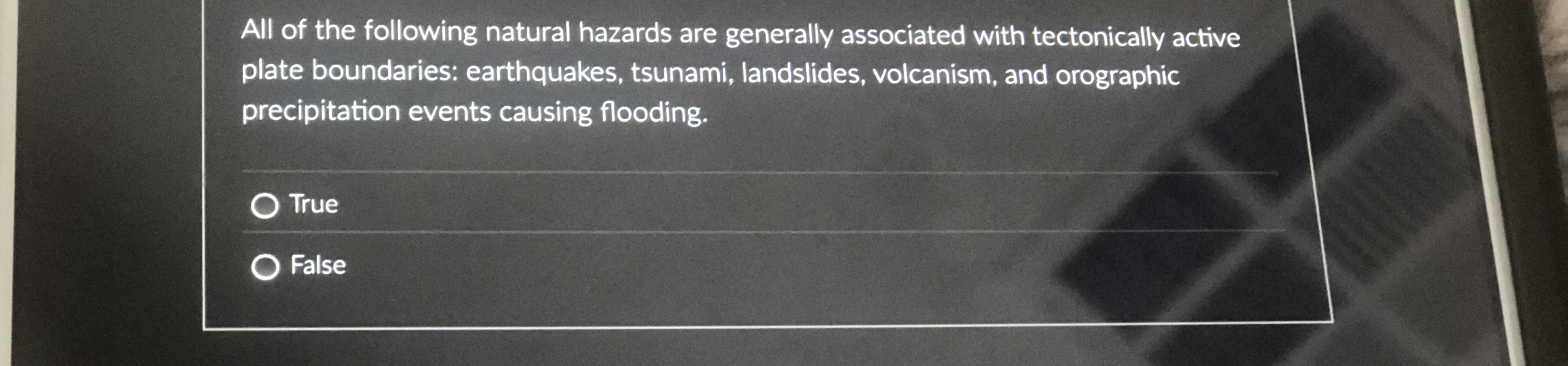 Solved All of the following natural hazards are generally | Chegg.com