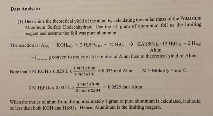 Solved Data Analysis: (1) Determine the theoretical yield of | Chegg.com