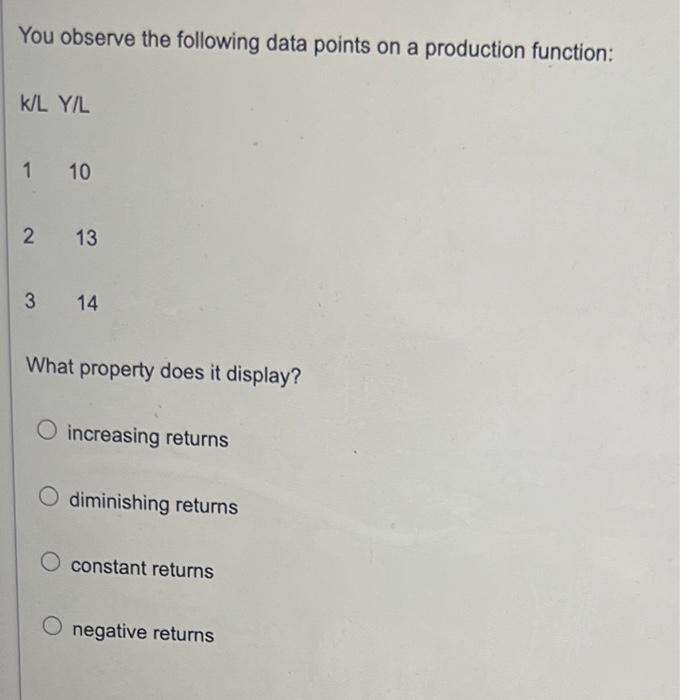 Solved You observe the following data points on a production | Chegg.com