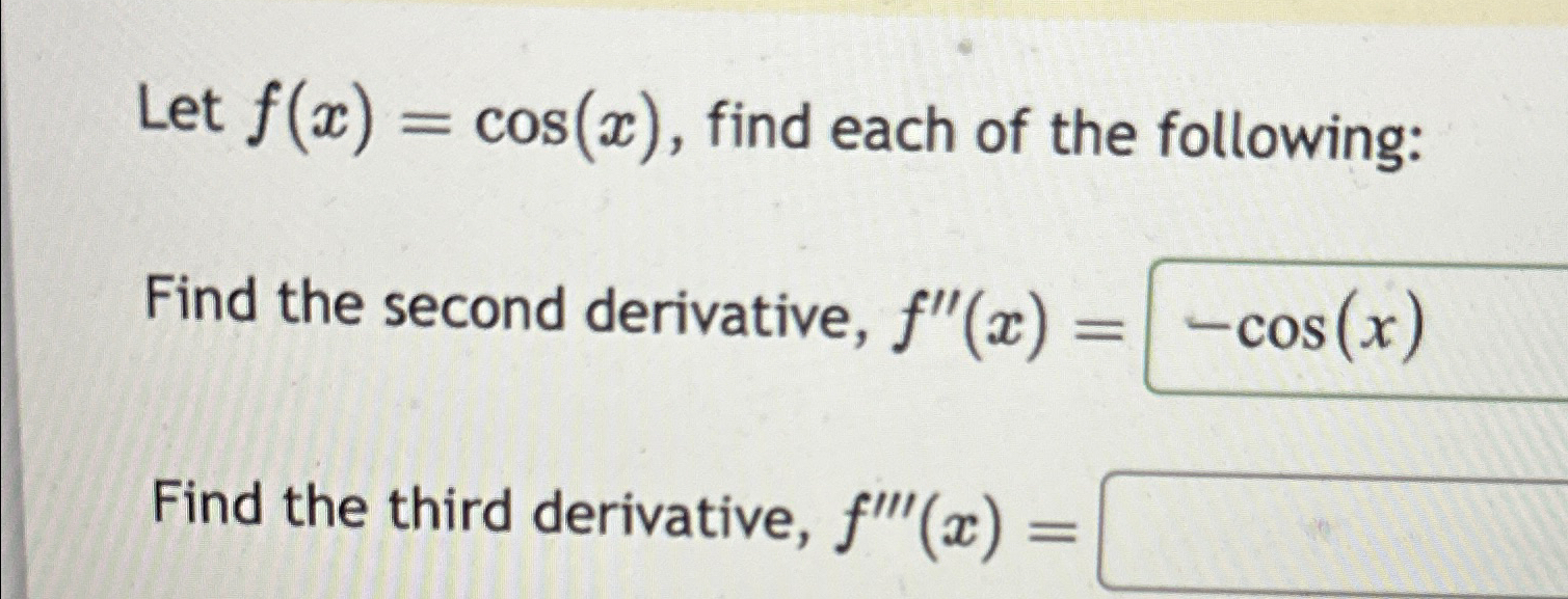 Solved Let f(x)=cos(x), ﻿find each of the following:Find the | Chegg.com