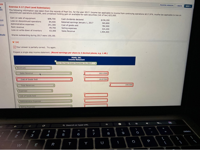 NEXT Exercise 4-17 (Part Level Submission) The | Chegg.com