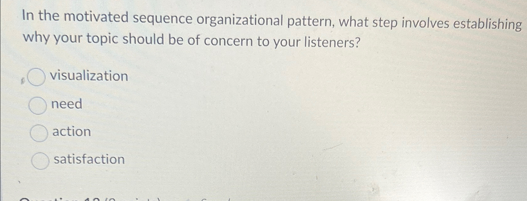 Solved In the motivated sequence organizational pattern, | Chegg.com