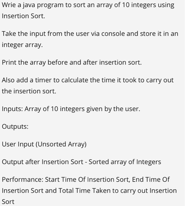 Solved Wrie a java program to sort an array of 10 integers | Chegg.com