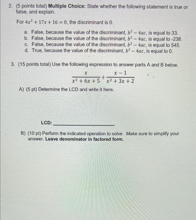 Solved 1. (20 points total) Consider the problem 2x2+4x+3=0. | Chegg.com