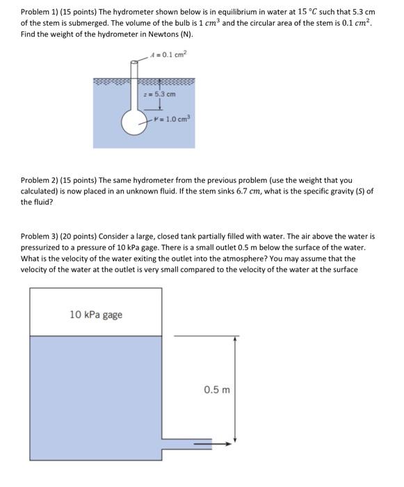 Solved Problem 1) (15 points) The hydrometer shown below is | Chegg.com
