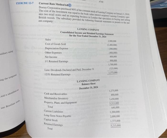 Solved Current Rate Method Lo 7 Dorsey Corporation purchased | Chegg.com