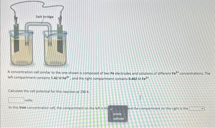 Solved A concentration cell similar to the one shown is | Chegg.com