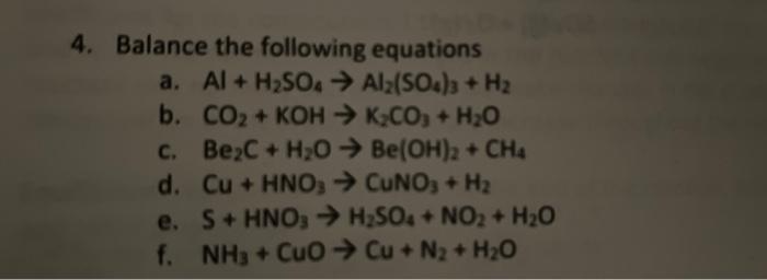Solved Balance the following equations a. | Chegg.com