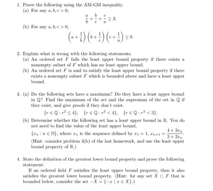 Solved 1. Prove the following using the AM-GM inequality. | Chegg.com