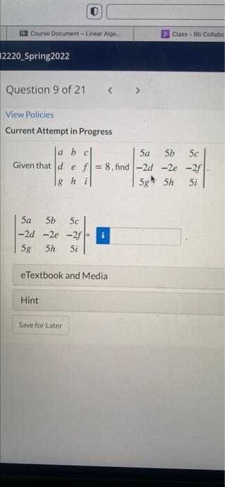 Solved Course Document - Linear Alge... Class -Bb Collabo | Chegg.com