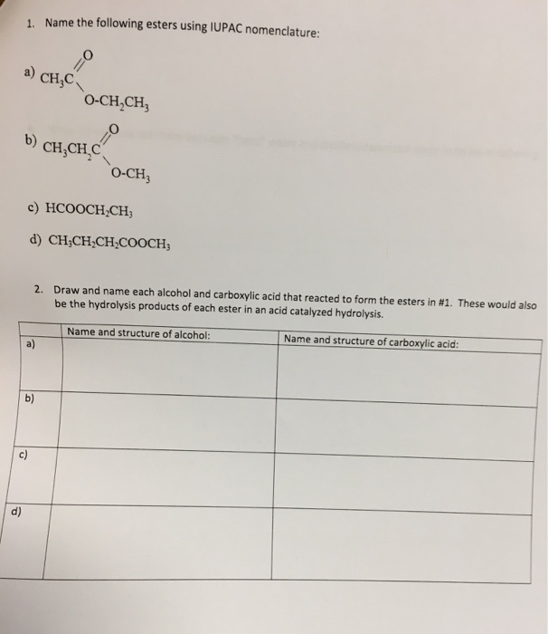 Solved 1. Name the following esters using IUPAC | Chegg.com