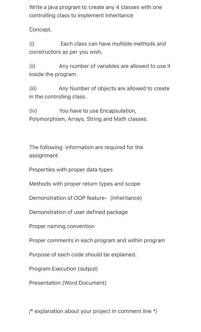 Solved Write a java program to create any 4 classes with one | Chegg.com