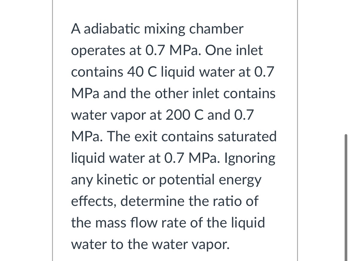 Solved A adiabatic mixing chamber operates at 0.7MPa. One | Chegg.com