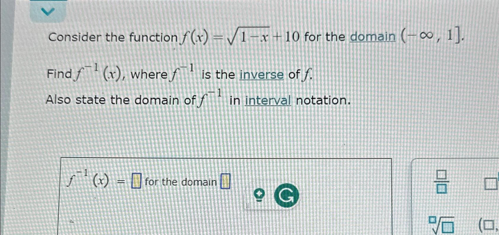 Solved Consider the function f(x)=1-x2+10 ﻿for the domain | Chegg.com