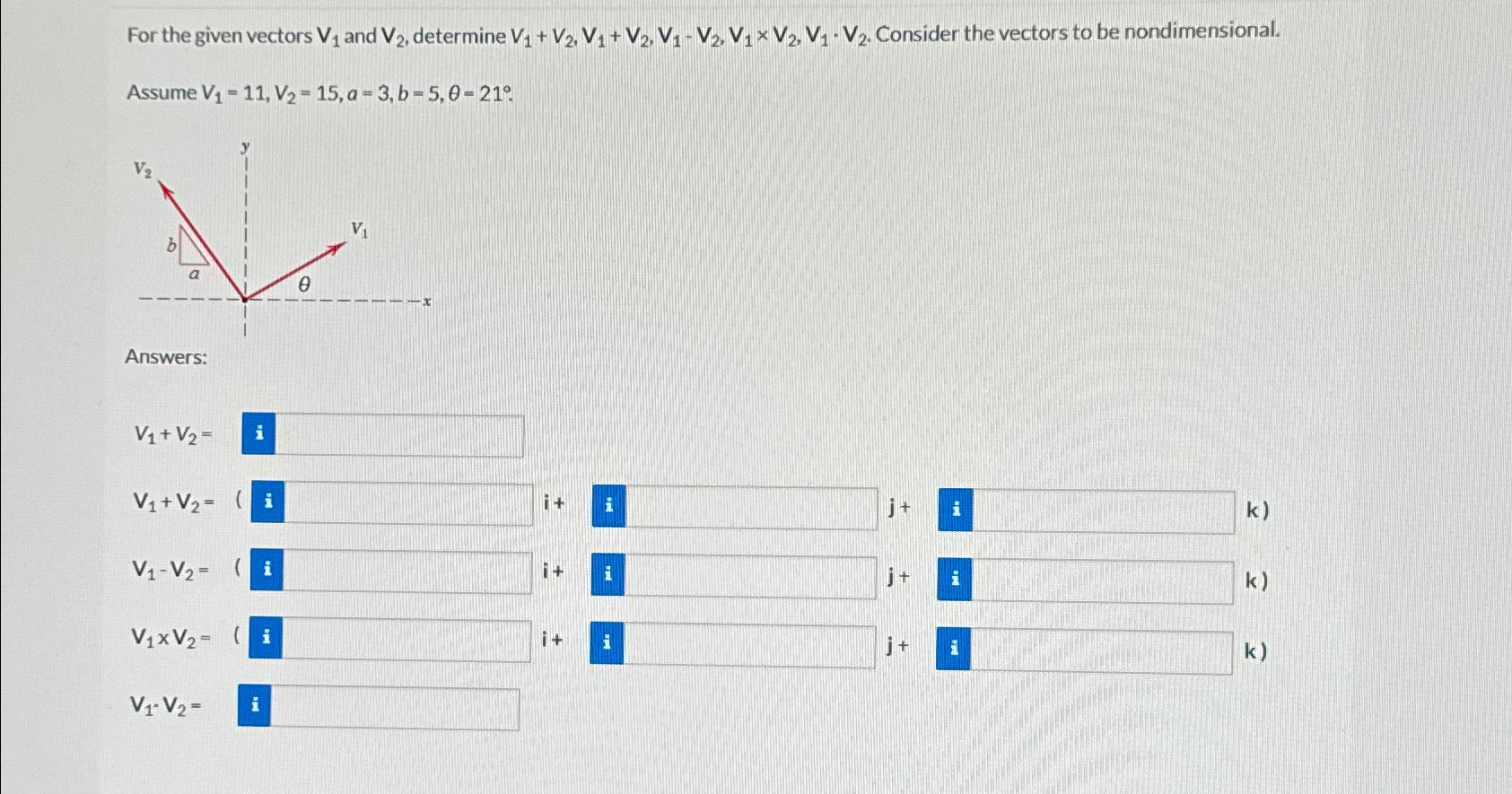 Solved For the given vectors V1 ﻿and V2, ﻿determine | Chegg.com