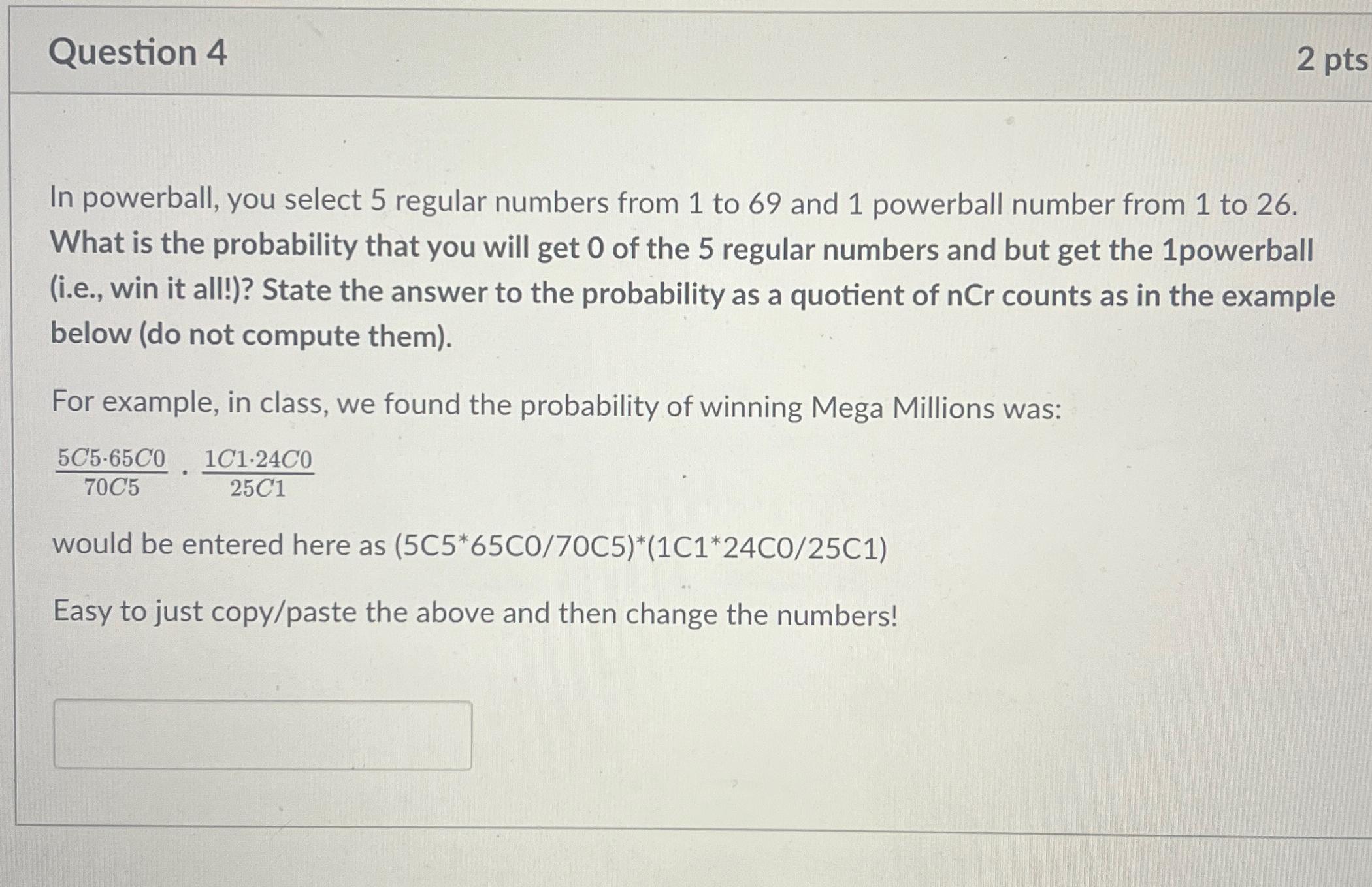 Solved Question 4In powerball, you select 5 ﻿regular numbers | Chegg.com