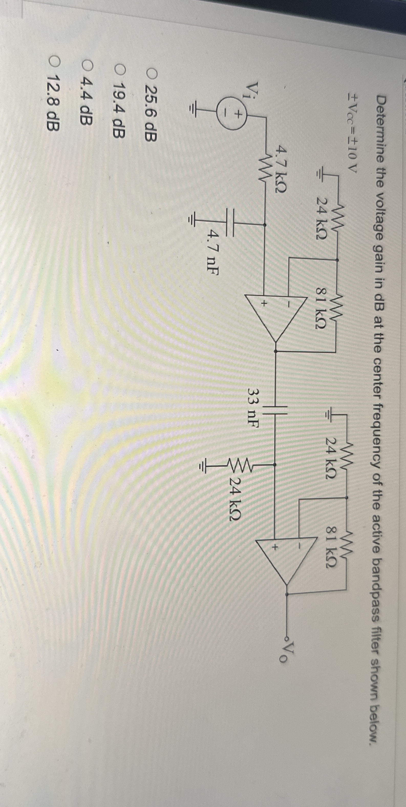 Solved Determine the voltage gain in dB ﻿at the center | Chegg.com