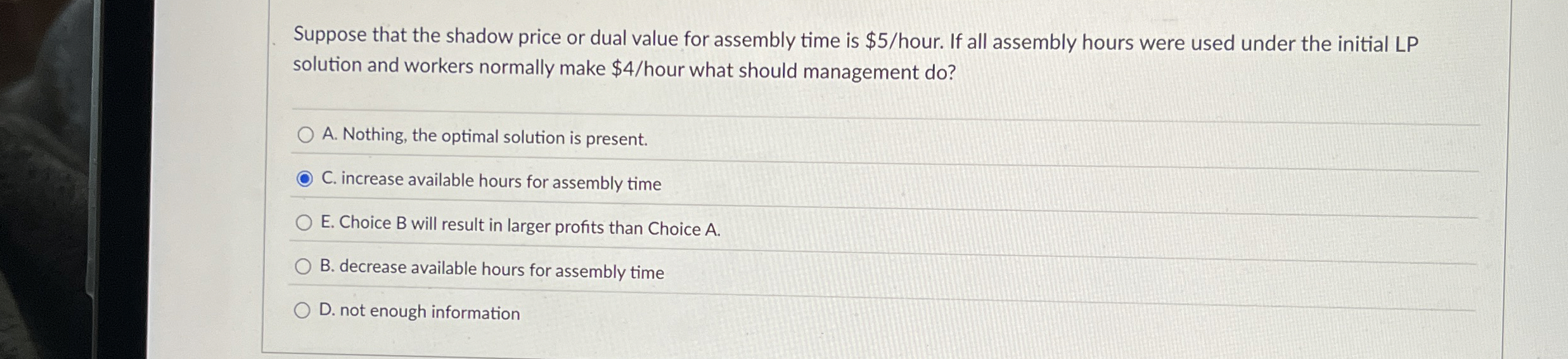 Solved Suppose that the shadow price or dual value for | Chegg.com