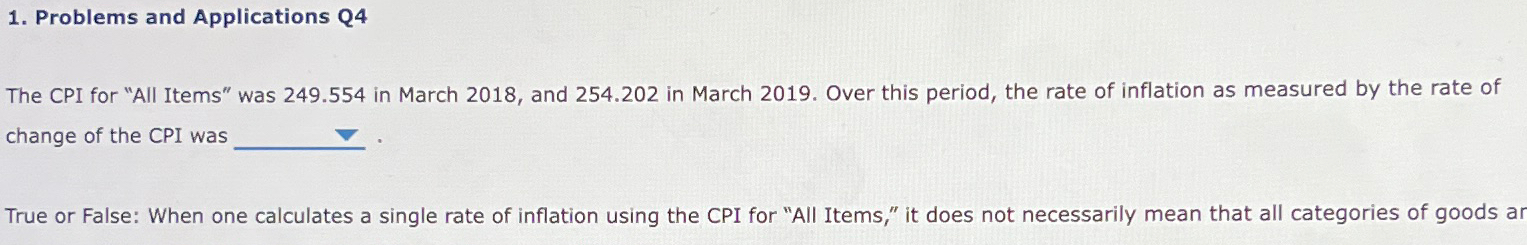Solved Problems and Applications Q4The CPI for "All Items" | Chegg.com