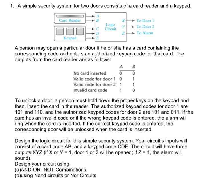Solved 1. A simple security system for two doors consists of | Chegg.com