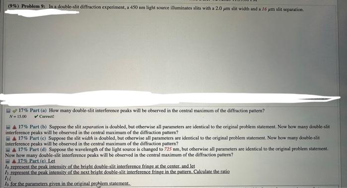(95) Problem 9: In a double-slit diffraction | Chegg.com